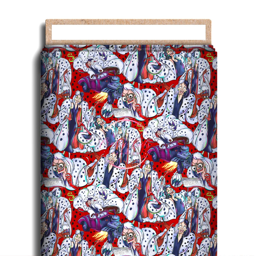 Cruelest Villain Character Fabric, Cotton Lycra, Cruella, Maleficent ...