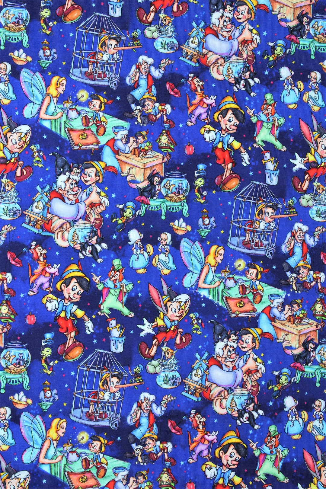 Wooden Boy Character Fabric Cotton Lycra Pinocchio, Geppetto, Jiminy ...