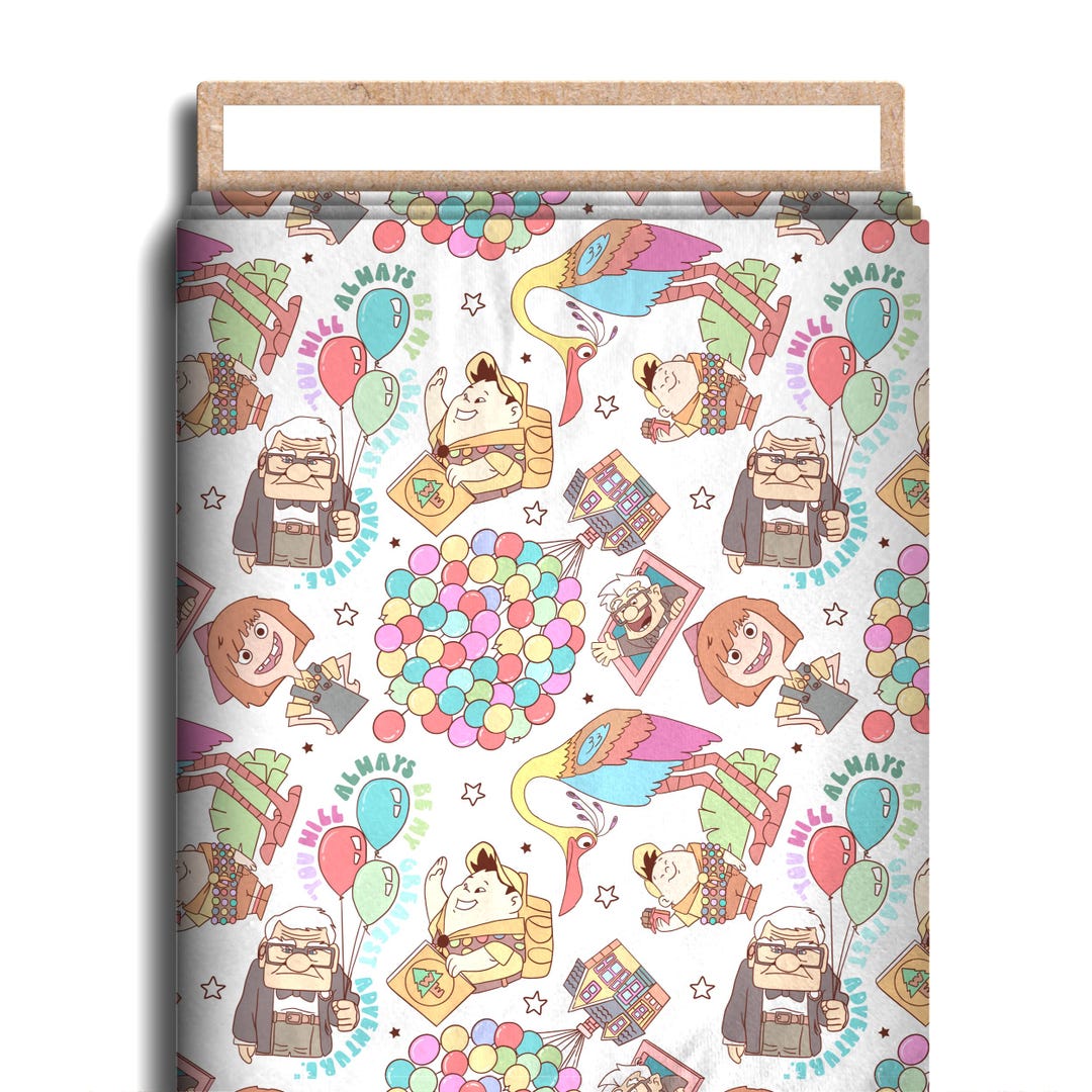 Always My Adventure Cartoon Fabric, Cotton Lycra, Up, Carl, Ellie, High ...