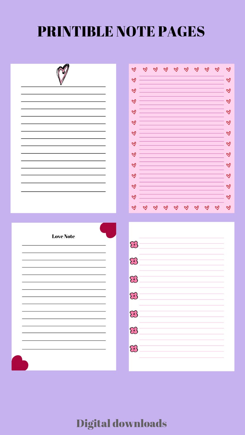 Digital Note Pages, Cute Note Papers, Colorful Writing Papers - Etsy