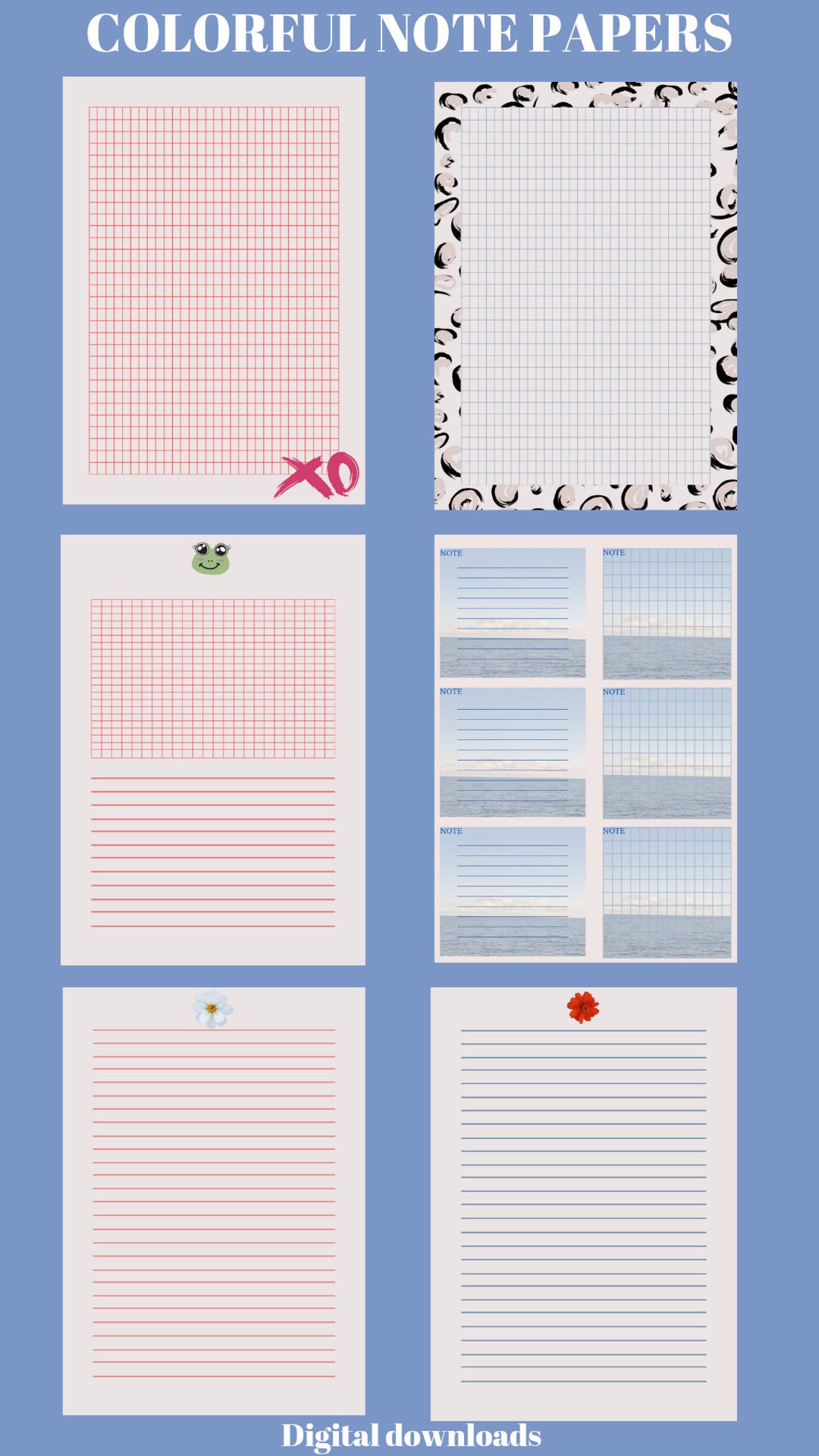 Digital Note Pages, Cute Note Papers, Colorful Writing Papers - Etsy