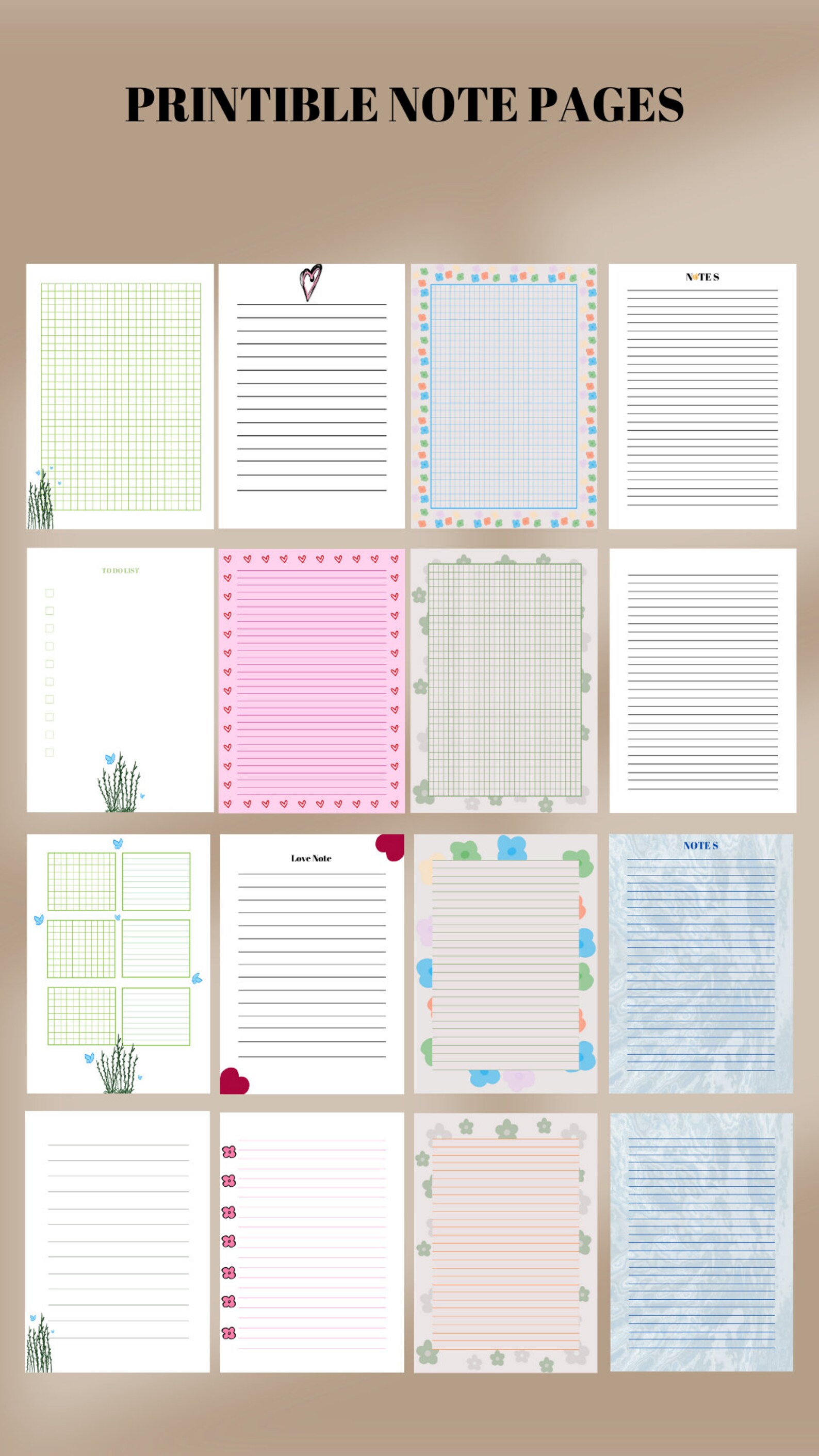 Digital Note Pages, Cute Note Papers, Colorful Writing Papers - Etsy