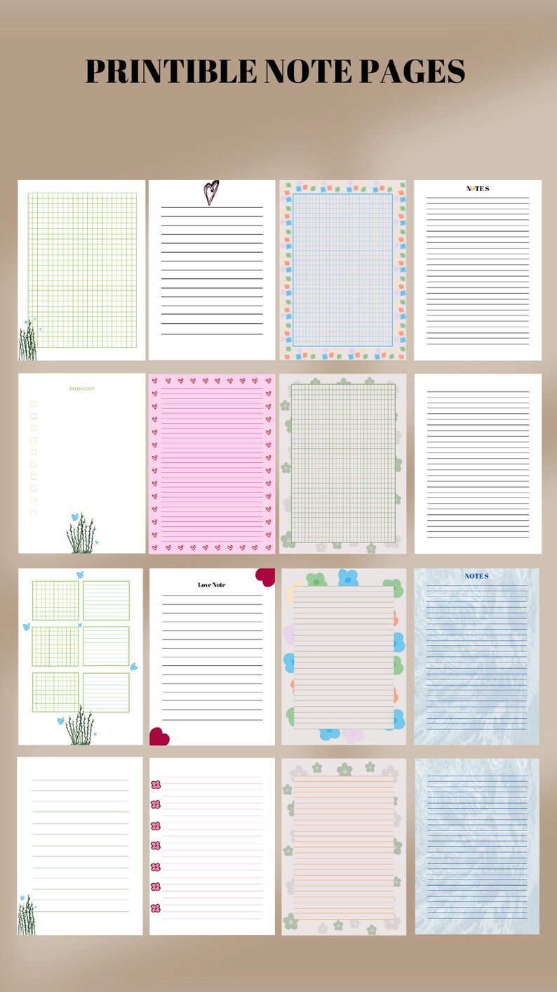 Digital Note Pages, Cute Note Papers, Colorful Writing Papers - Etsy