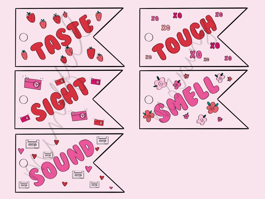 Five Senses Valentines Gift Tags and Card. 5 Senses Instant Download ...