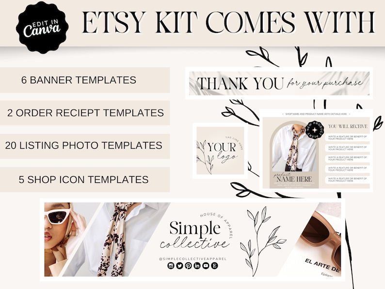 Neutral Etsy Shop Kit Etsy Banner Template Editable Etsy - Etsy