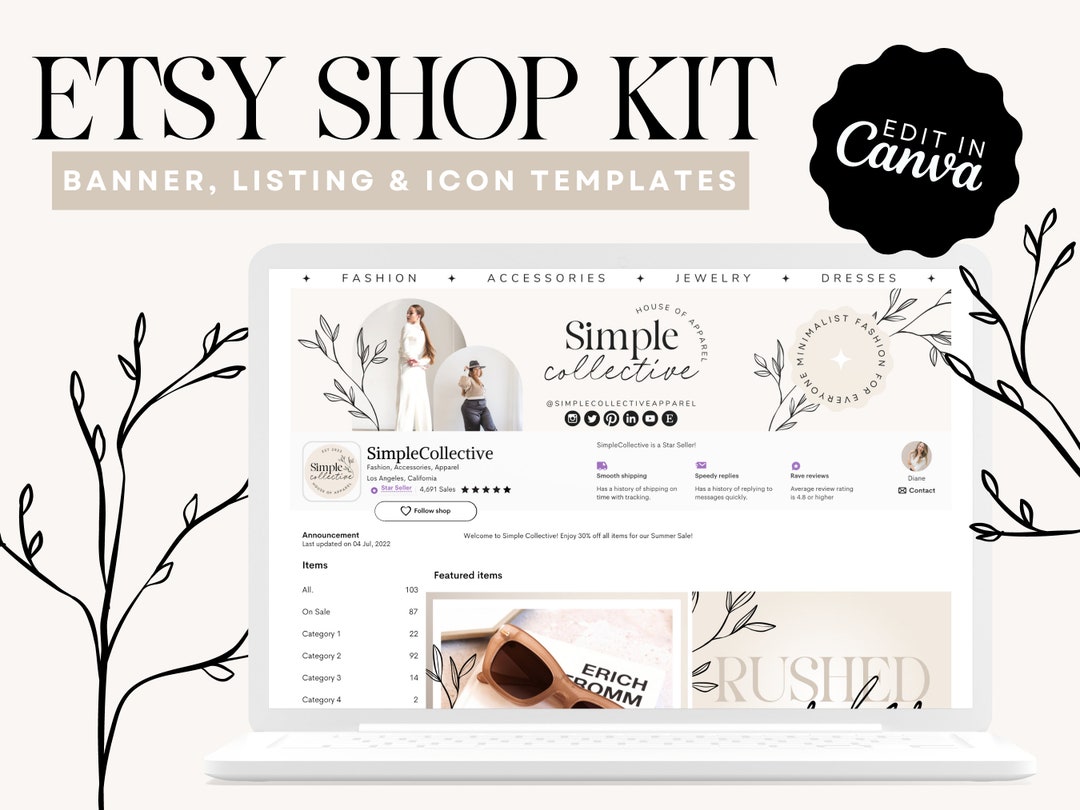 Neutral Etsy Shop Kit | Etsy Banner Template | Editable Etsy Store ...