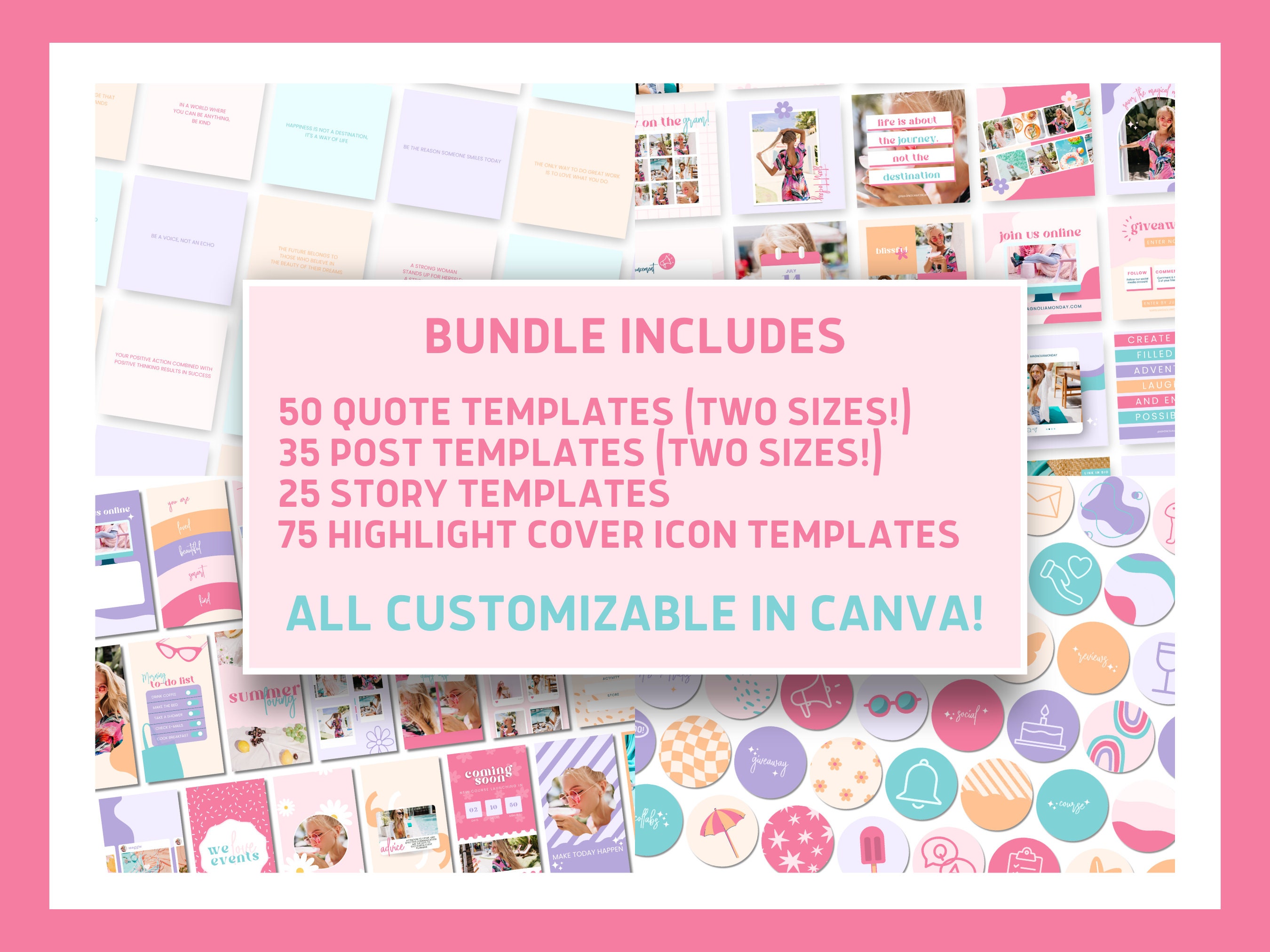 Mega Instagram Canva Template Bundle, Pink Social Media Pack, IG Quotes ...