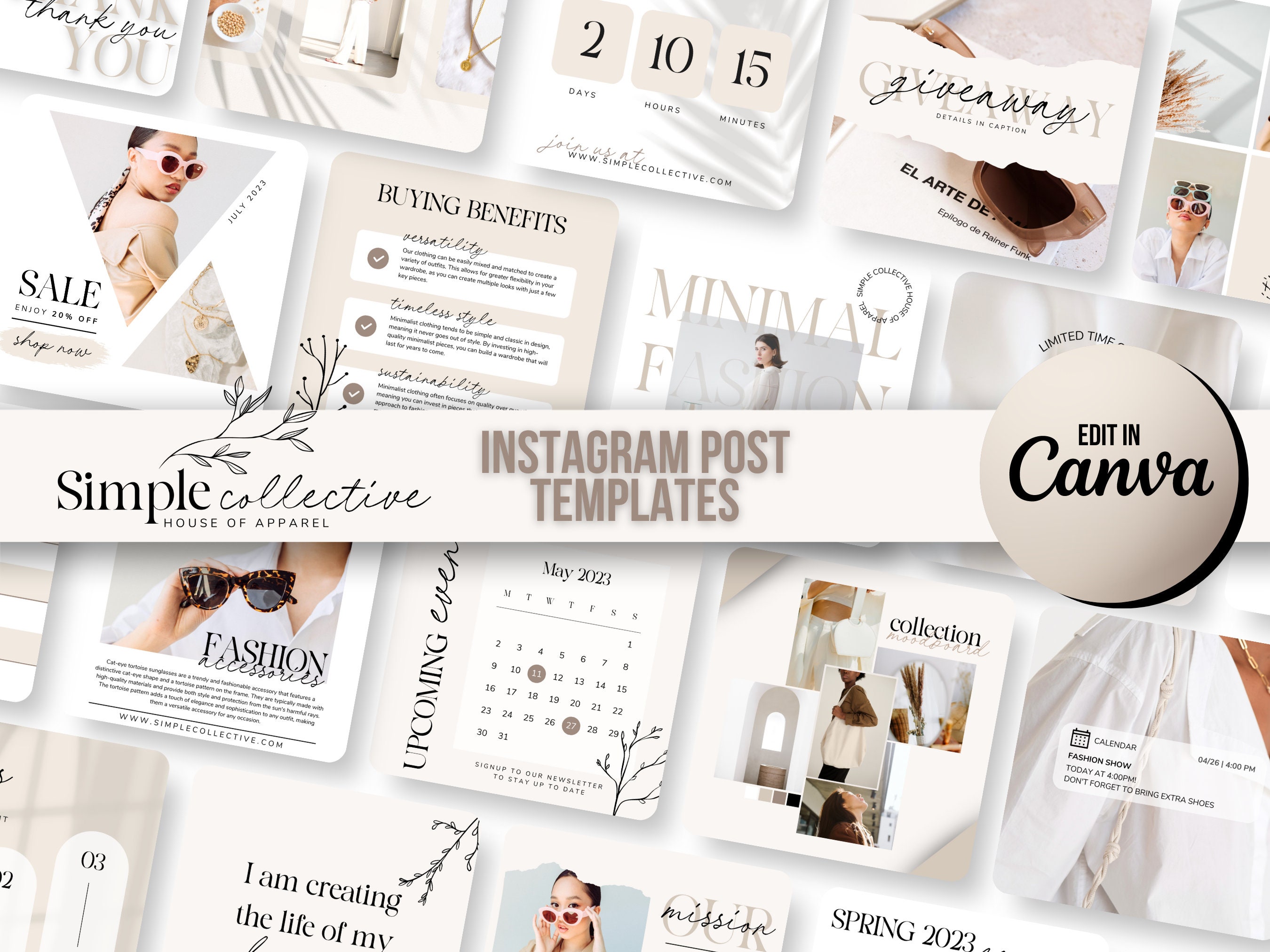 White Instagram Post Templates Canva | Minimalist Instagram Branding ...