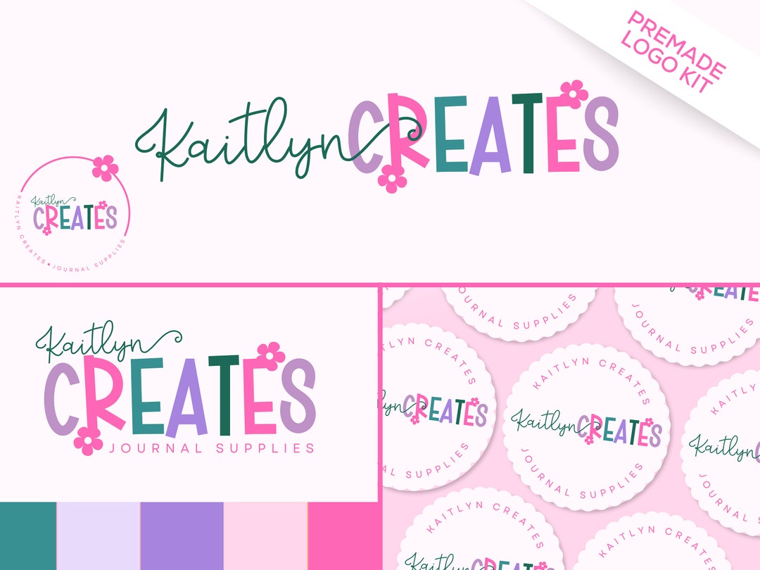 Colorful Logo Design | Girly Logo Kit | Premade Fun Logo | Modern ...