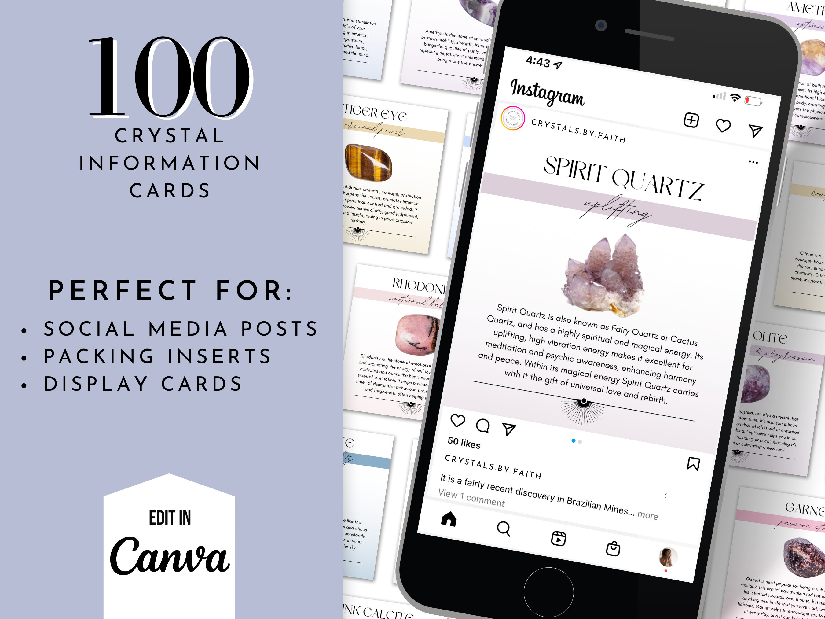 100 Crystal Information Cards | Crystal Meaning Instagram Posts ...
