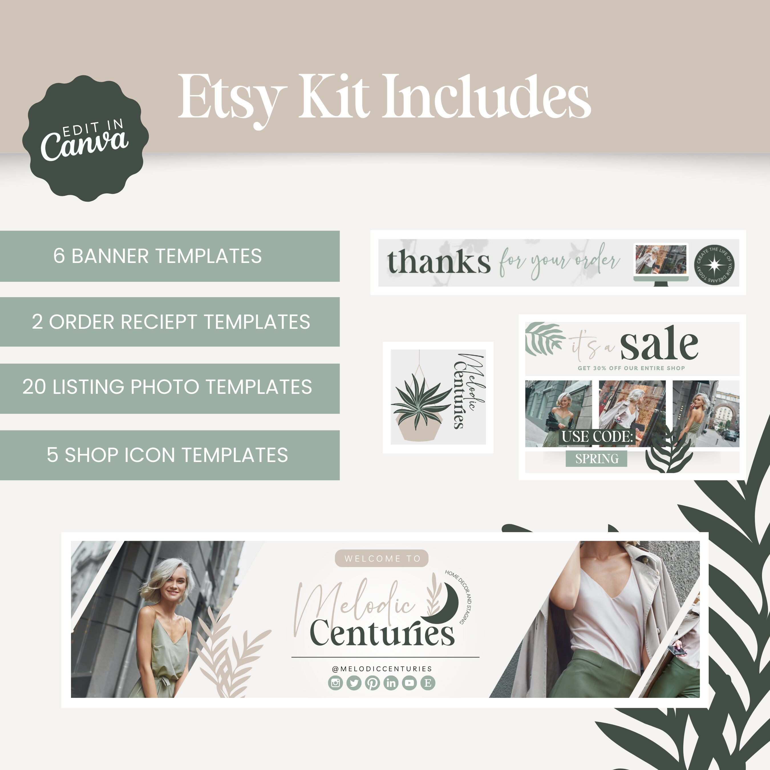 Modern Etsy Shop Kit, Etsy Banner Template, Editable Etsy Store ...