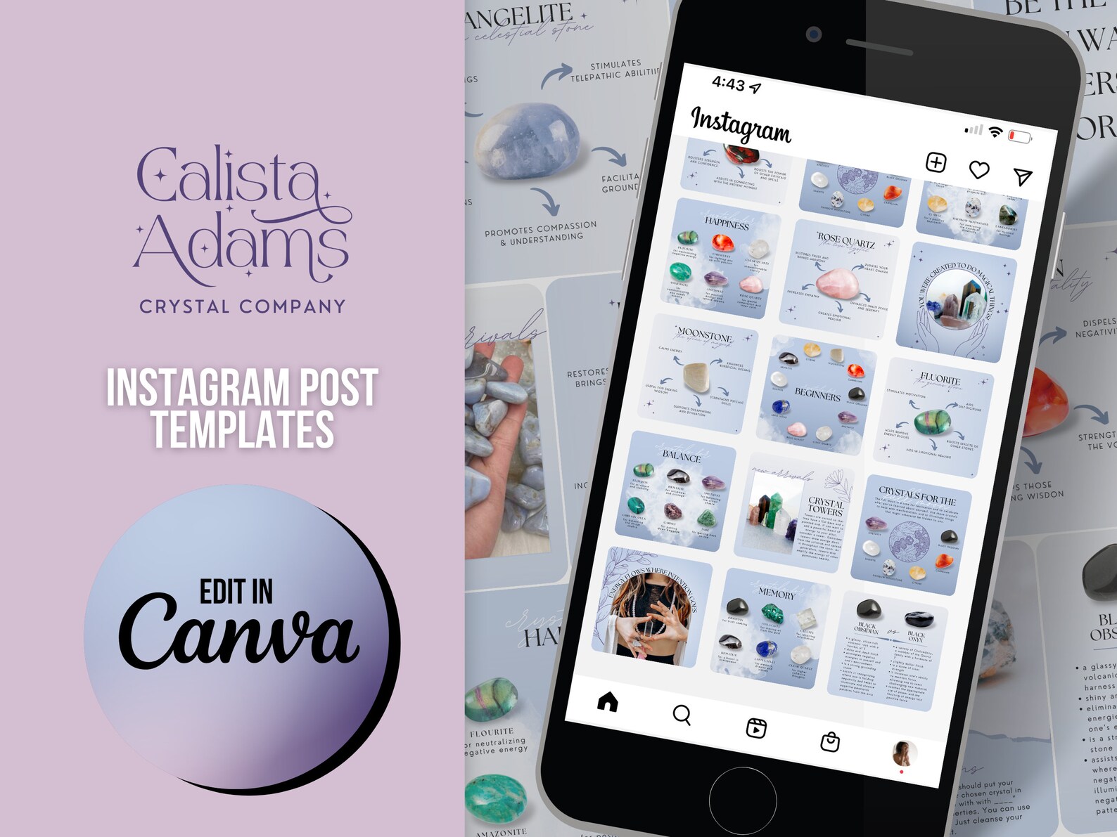 Crystal Instagram Post Templates Canva | Spiritual Instagram Feed ...
