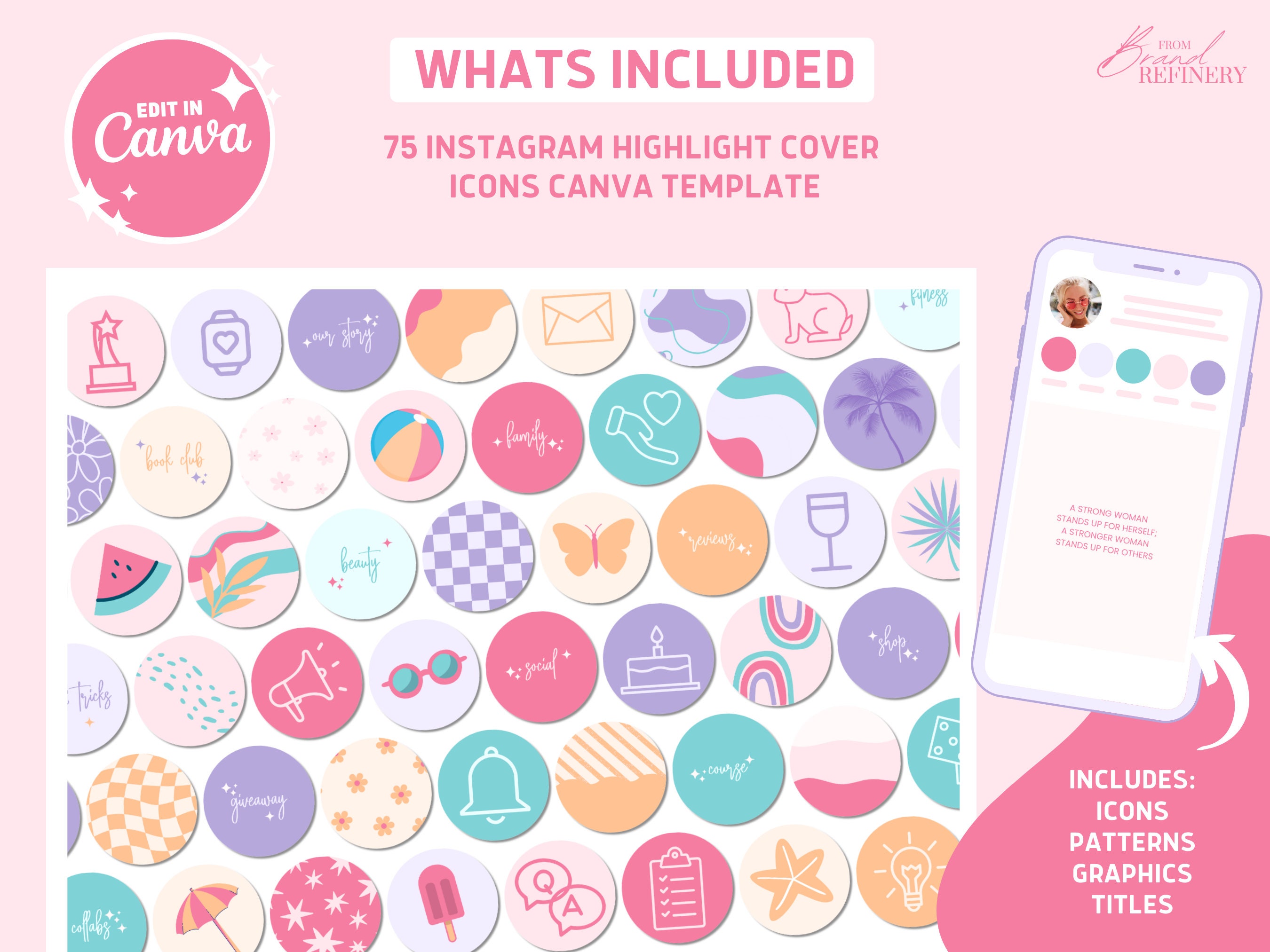Instagram Highlight Icons Pink, Instagram Covers Canva, Editable ...