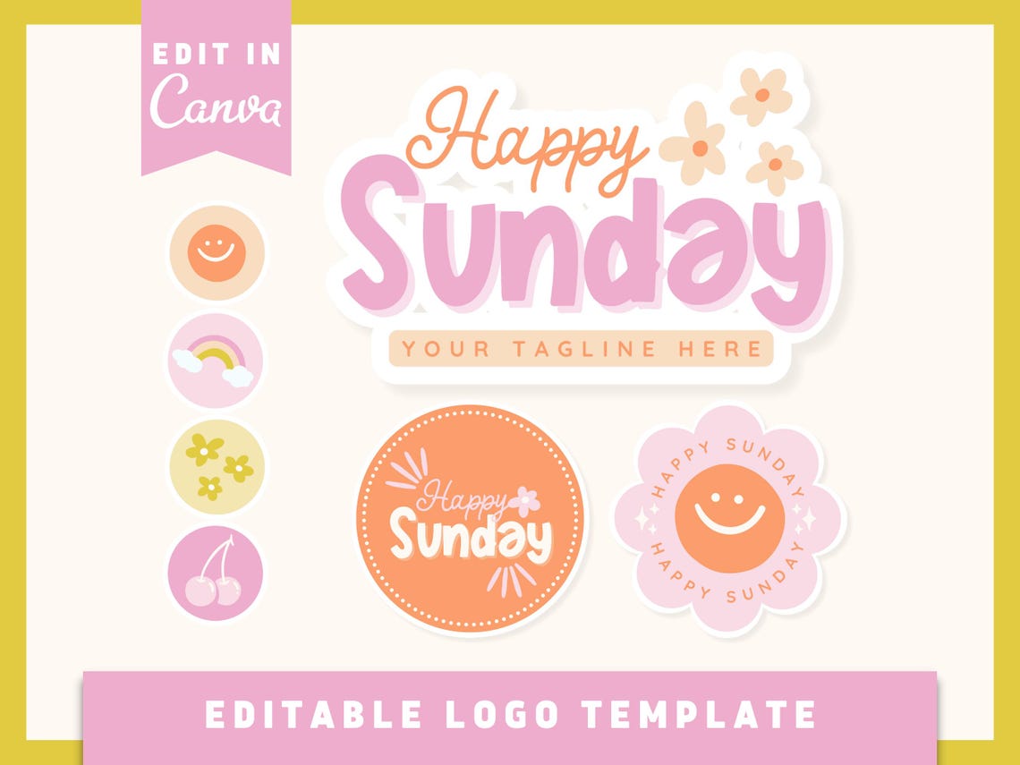 Fun Editable Canva Logo, Small Business Logo Template, Cute Custom Logo ...