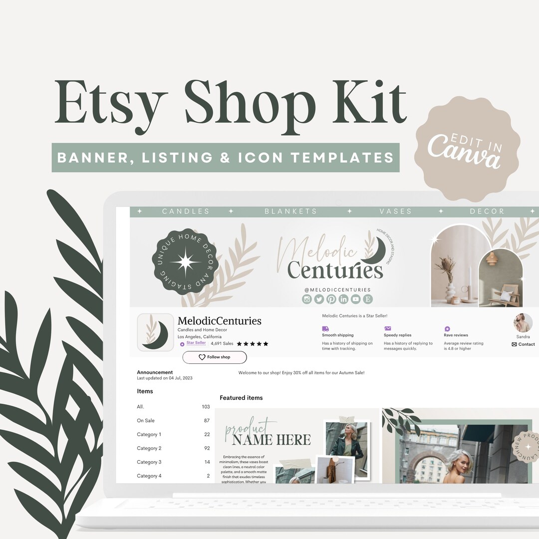 Modern Etsy Shop Kit, Etsy Banner Template, Editable Etsy Store ...