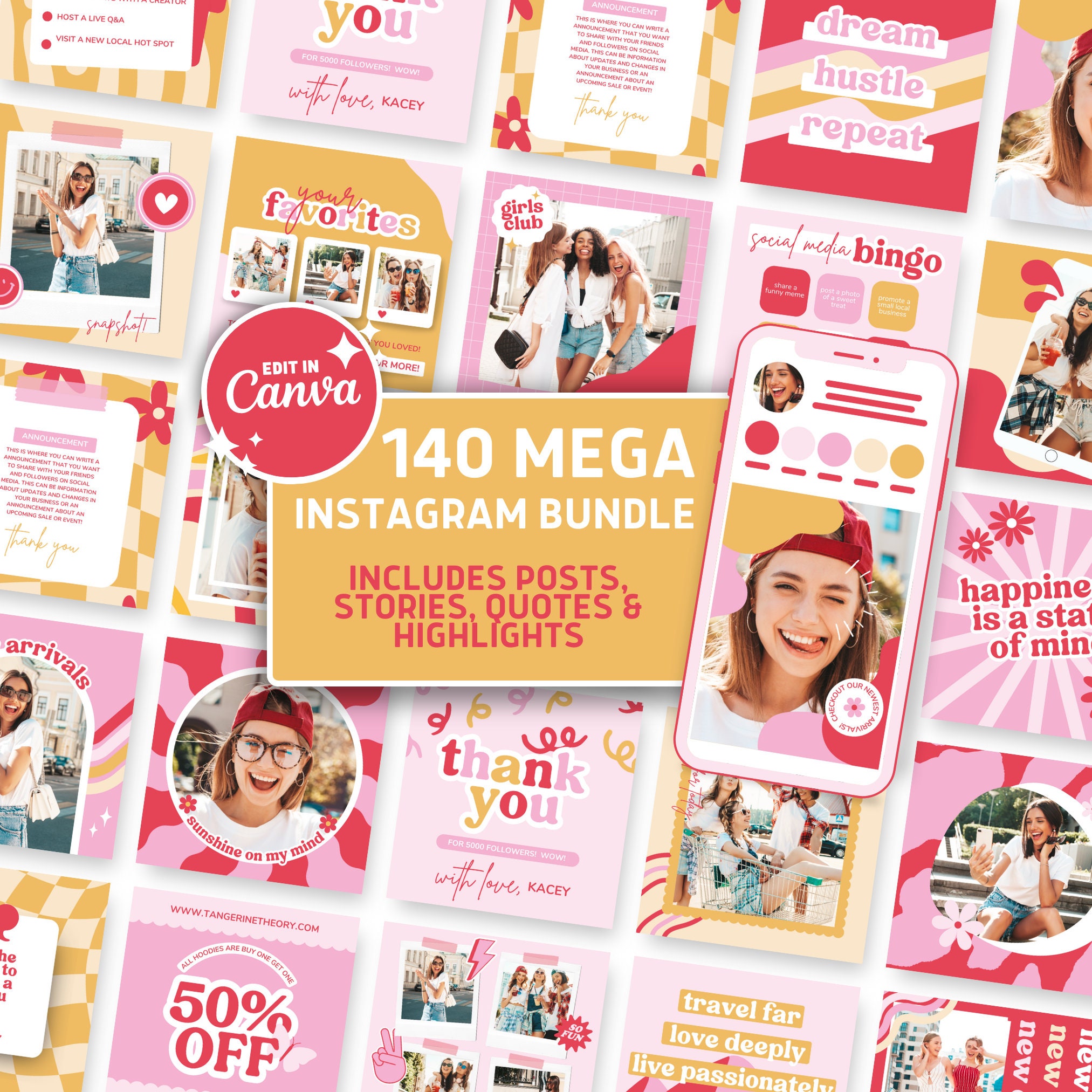 Mega Instagram Canva Template Bundle, Retro Social Media Pack, IG ...