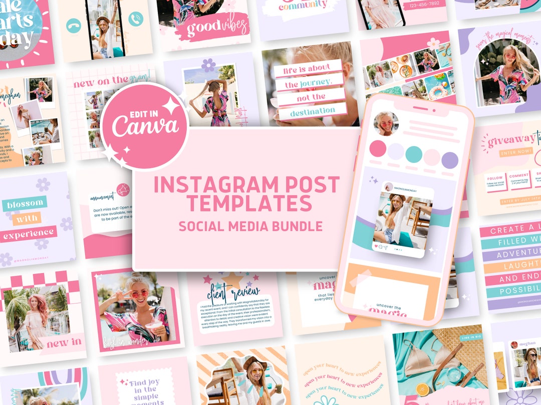 Instagram Post Canva Template, Pink Summer Social Media Pack, IG Quotes ...