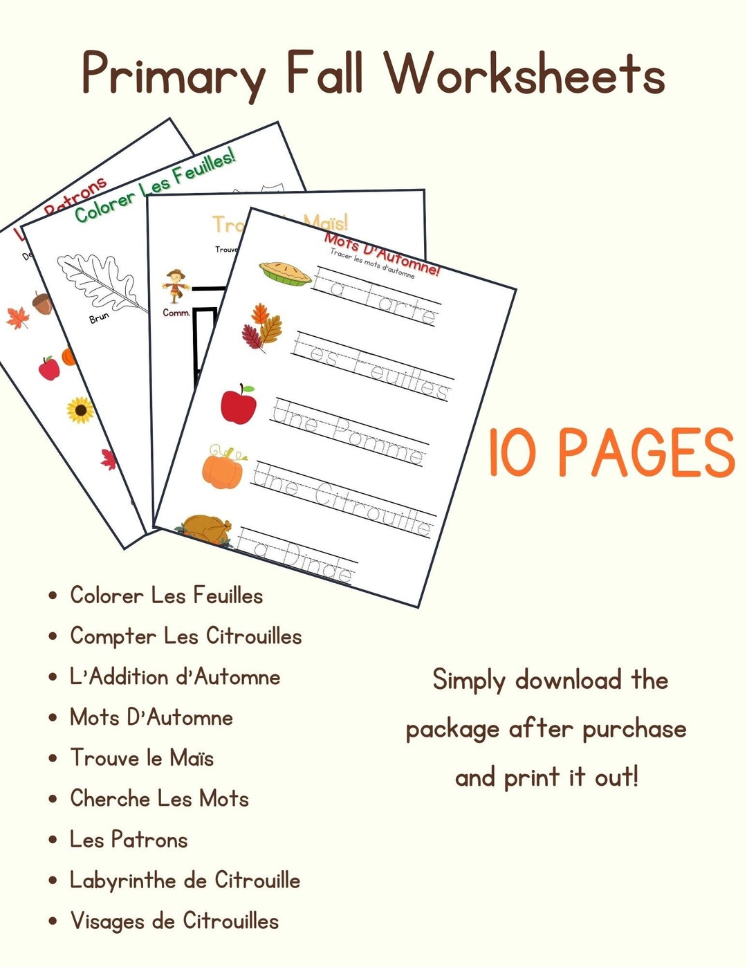 French Fall Worksheet for Grade 1 - Etsy