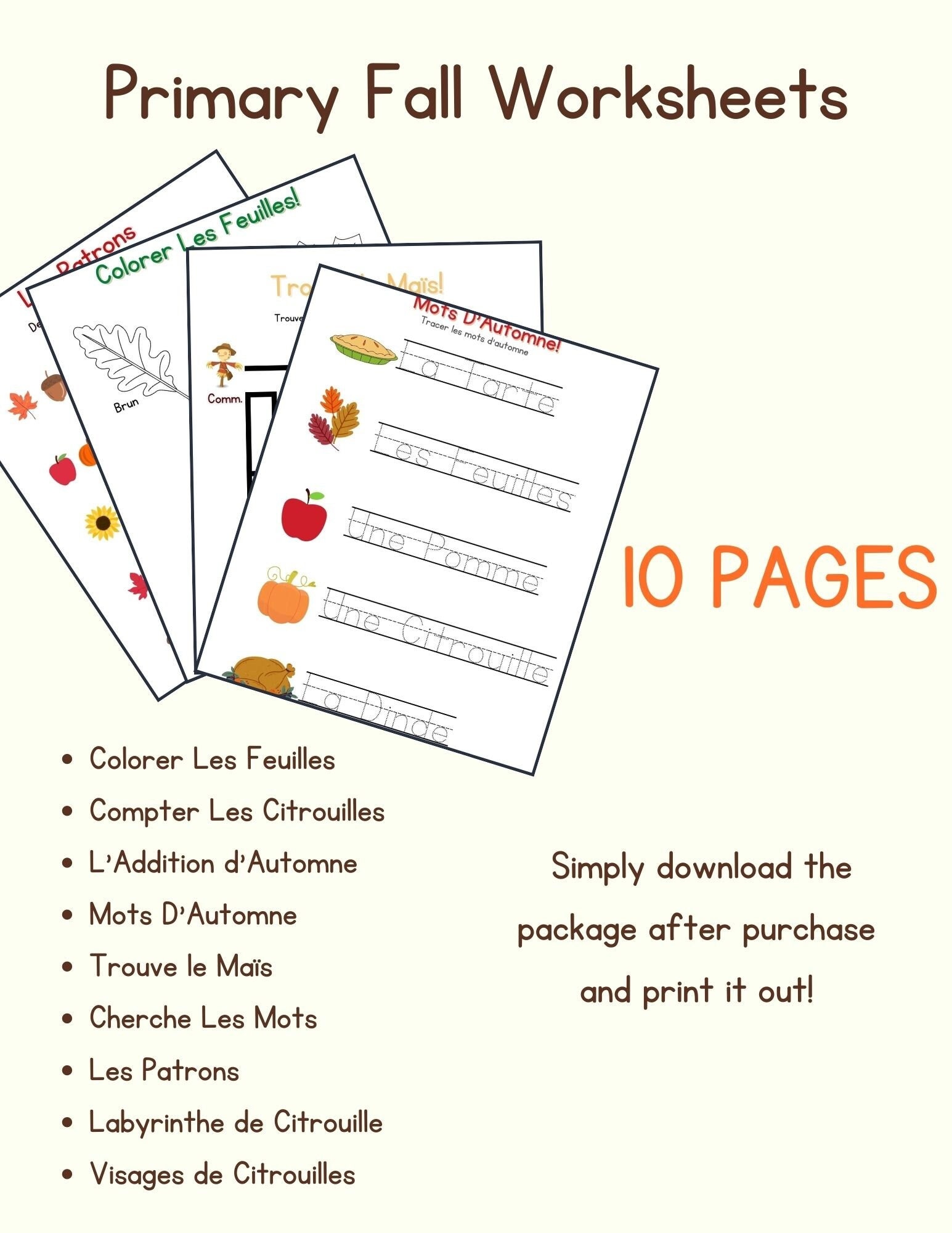 French Fall Worksheet for Grade 1 - Etsy