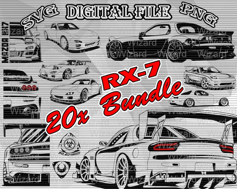 20x MAZDA RX7 fd35 paquete Svg, JDM Mazda Rx7 Wankel cricut, RX7 ...