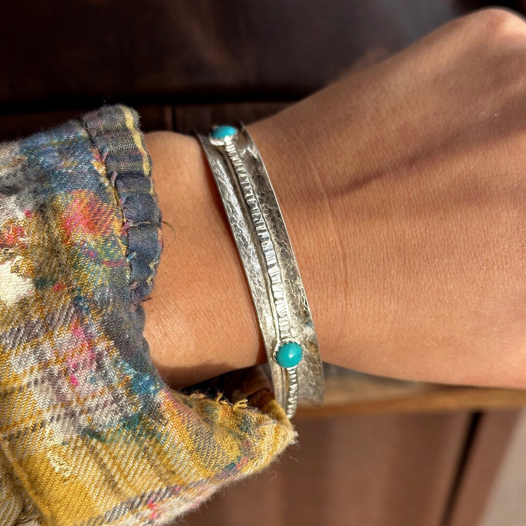 Trendy Sterling Silver & Turquoise Bangle Bracelet by Micheal ...