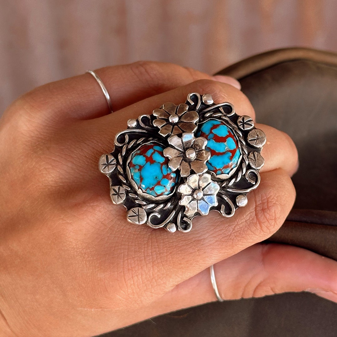 Villa Grove Puddle Turquoise & Silver Flower Ring by Randy Christensen ...