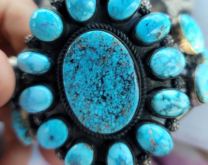 Navajo Ronald Tom Signed Big Sterling Silver and Turquoise Sandcast ...