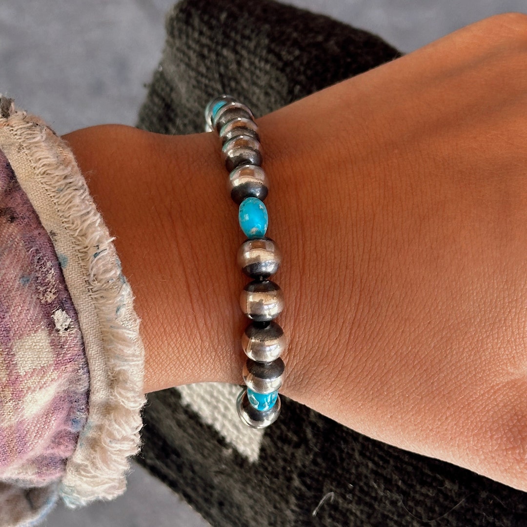 Authentic Turquoise and 8mm Sterling Silver Navajo Pearl Bracelet by ...