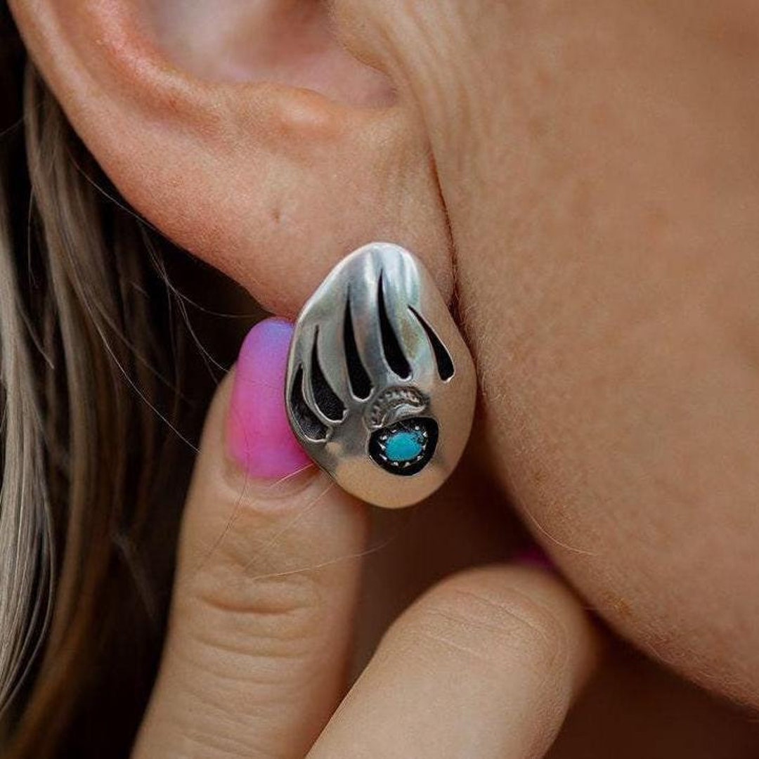 Turquoise Bear Paw Earrings by Irvin Begay Native American Made - Etsy