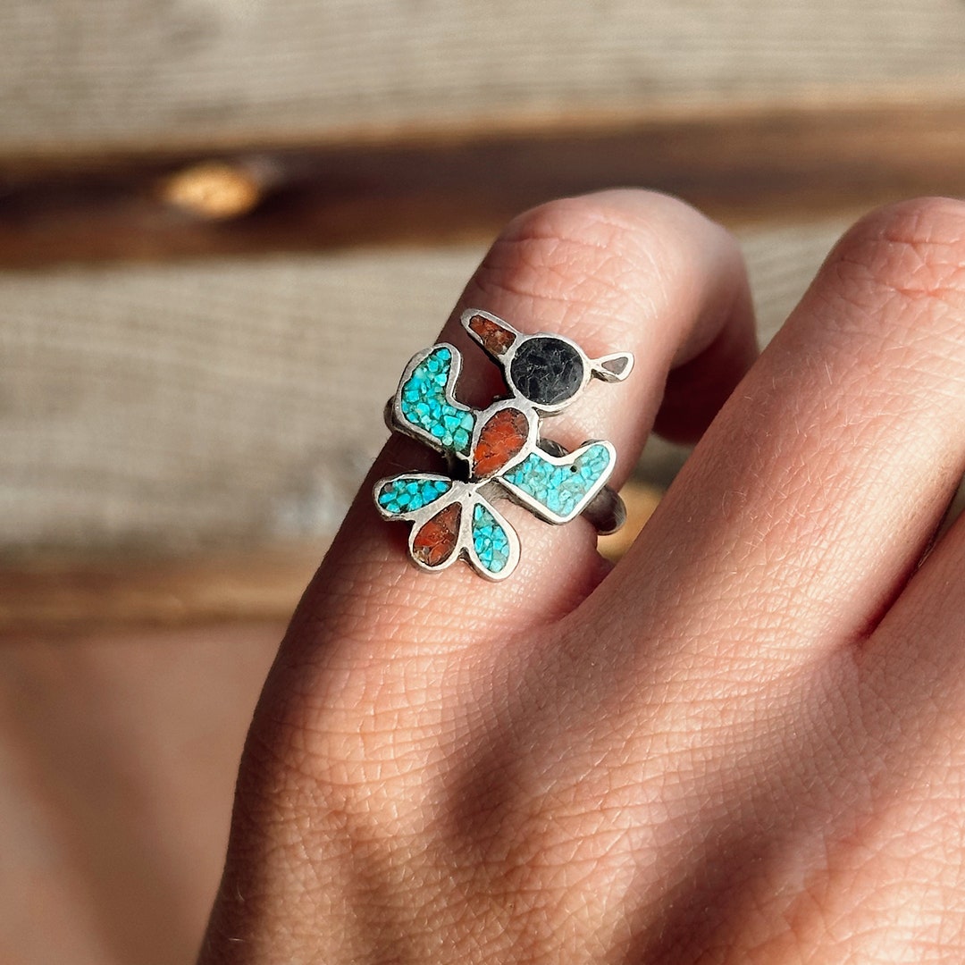 Vintage Zuni Hummingbird Chip-inlay Ring Native Made - Etsy
