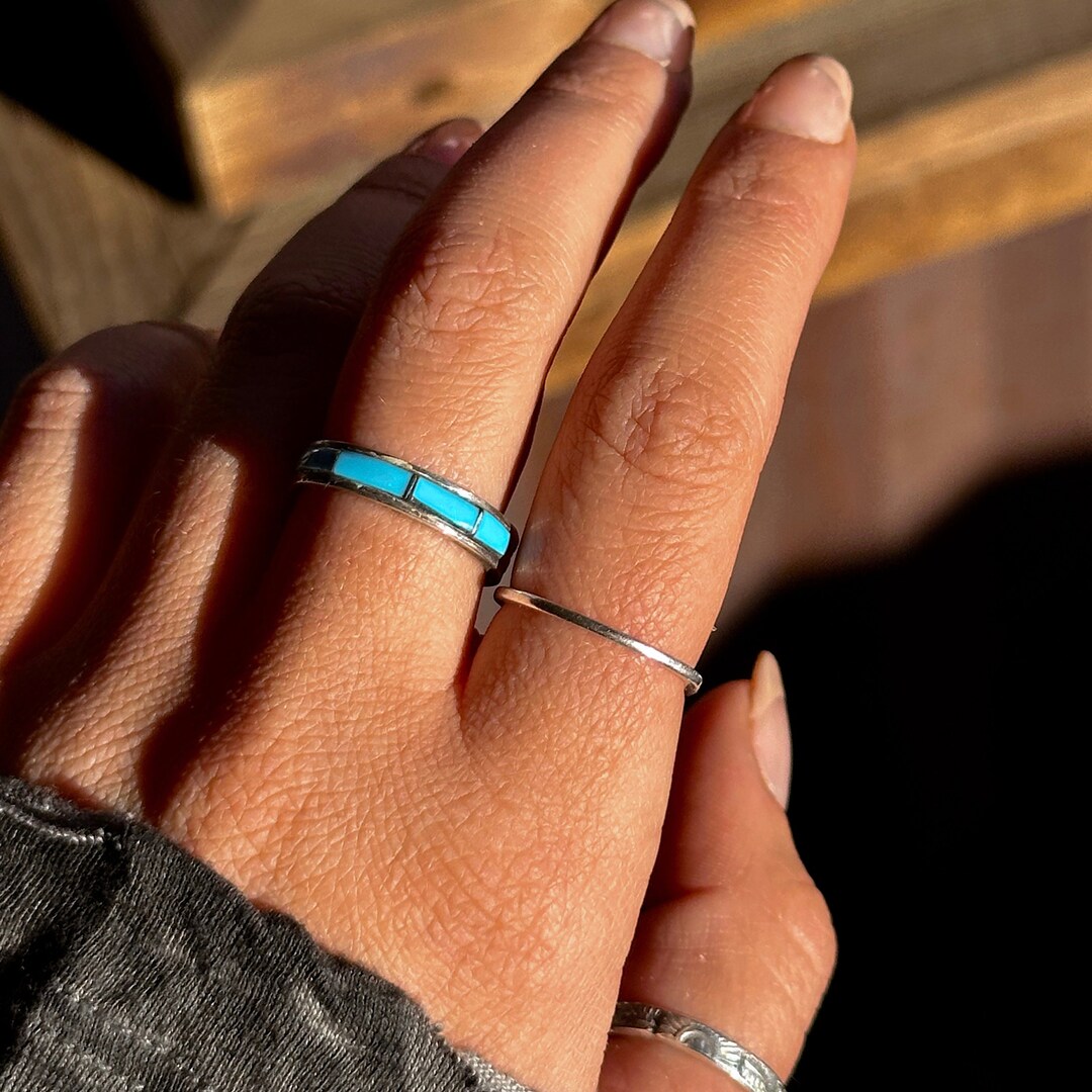 Kingman Turquoise Stacker Ring Native Made by Debbie Livingston Mothers ...