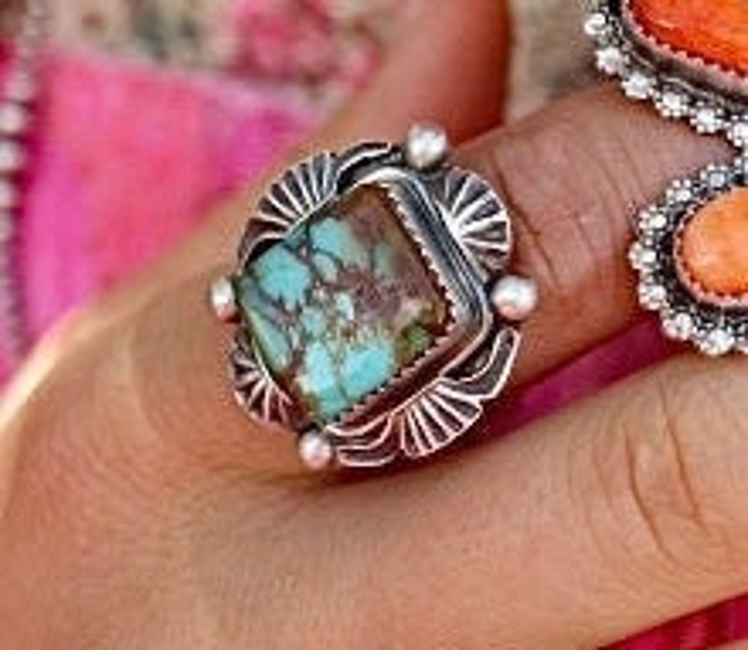 Authentic Royston Turquoise Square Stone Adjustable Ring by Mary Tso ...