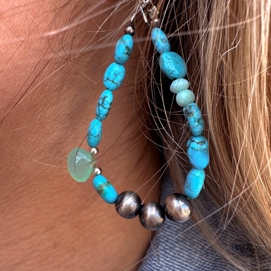 Turquoise Nugget & Navajo Pearl Hoop by Leigha Cleveland's Daughter - Etsy