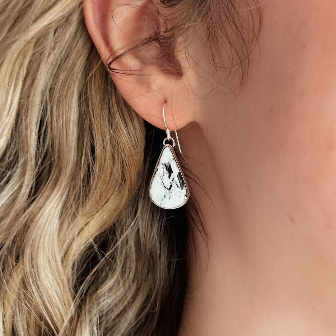 High Grade White Buffalo Teardrop Silver Earrings by Daniel Medina ...