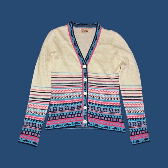 1970s knit cardigan with novelty print - Gem