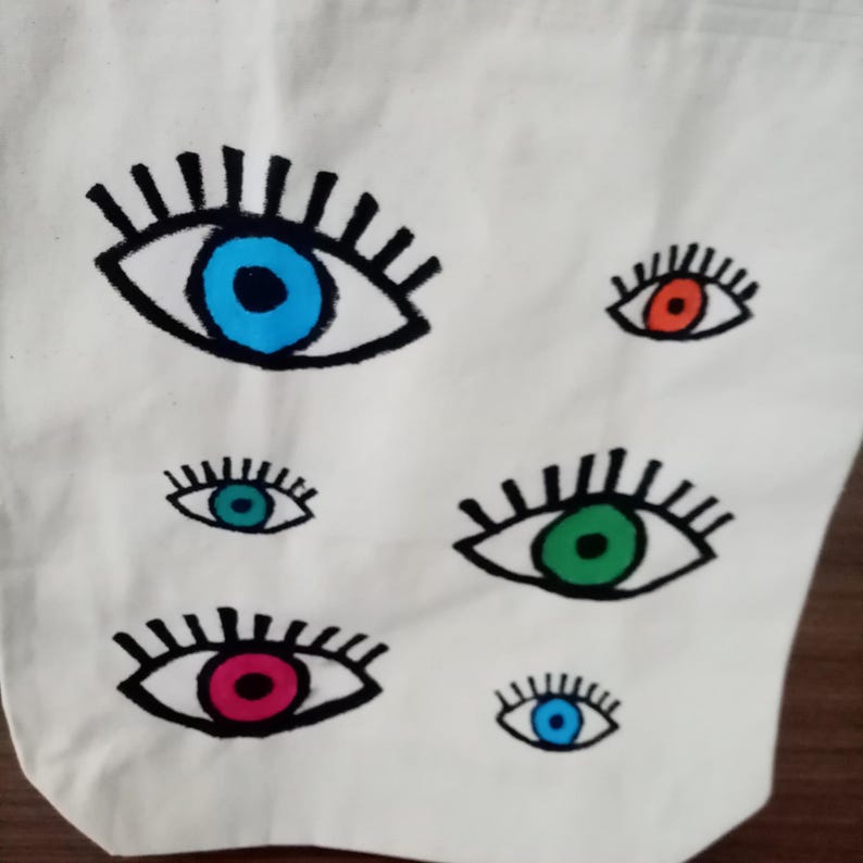 Evil Eye Print Tote Bag: Beige Canvas Shoulder Bag - Etsy