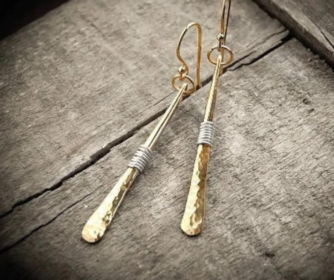 Hammered Gold Earrings,mixed Metal Earrings,gold and Silver Earrings ...