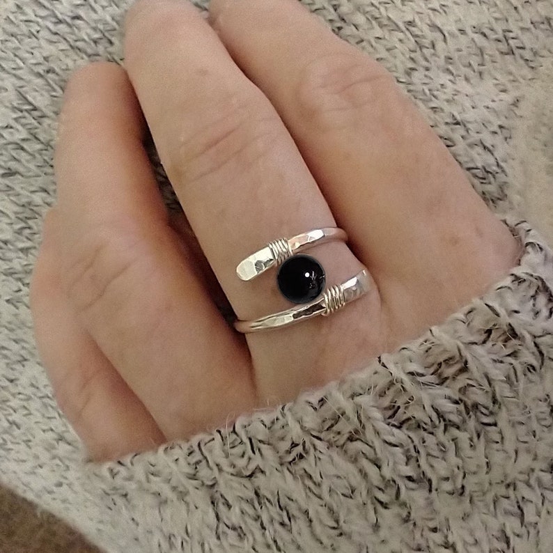 Sterling Silver Hammered Wrap Ring Coil Ring Tourmaline - Etsy