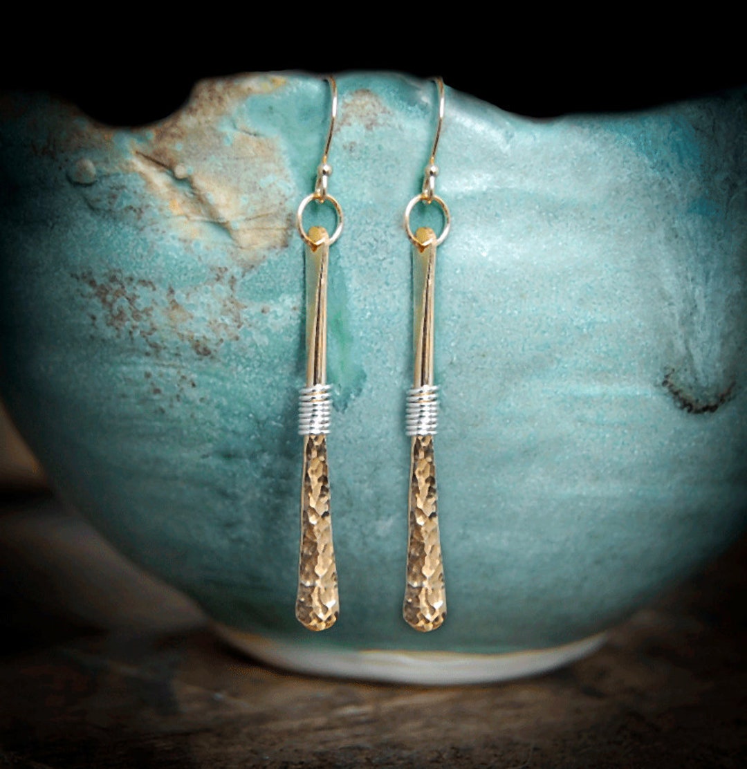 Hammered Gold Earrings,mixed Metal Earrings,gold and Silver Earrings ...