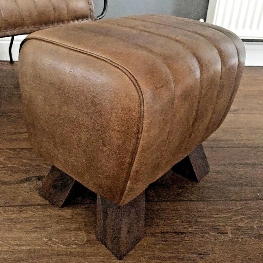 Genuine Leather Walnut Brown Pommel Stool Footstool Vintage Seat - Etsy UK