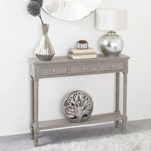 Arabella Taupe Wood Medium 3 Drawer Narrow Slim Thin Console Table ...