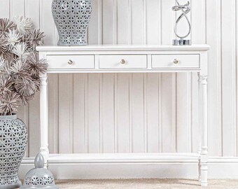 Arabella Taupe Wood Medium 3 Drawer Narrow Slim Thin Console Table ...