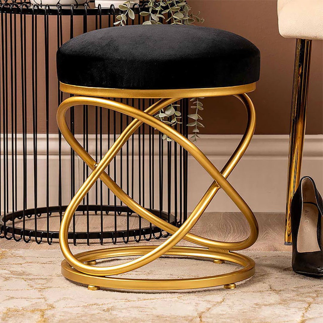Black Velvet Dressing Table Stool Footstool With Gold Base - Etsy UK