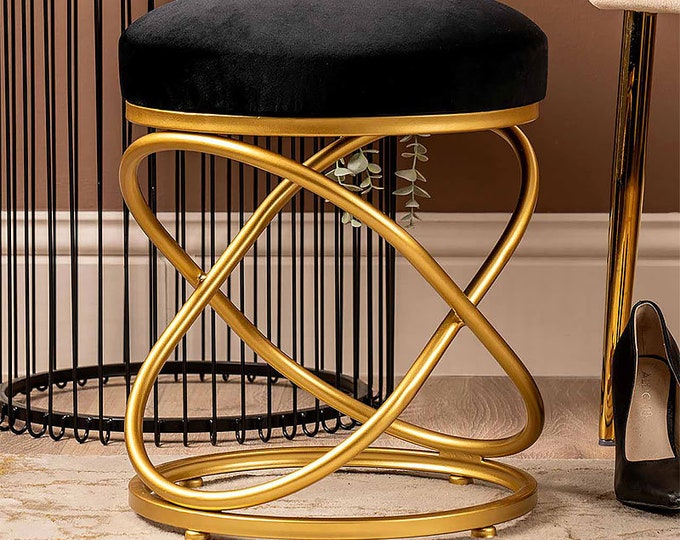 Black Velvet Dressing Table Stool Footstool With Gold Base - Etsy UK
