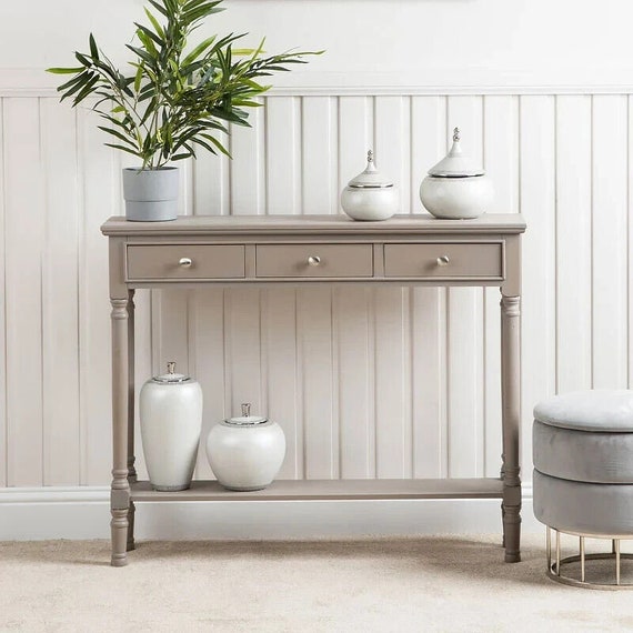 Arabella Taupe Wood Medium 3 Drawer Narrow Slim Thin Console Table Hallway Table Etsy