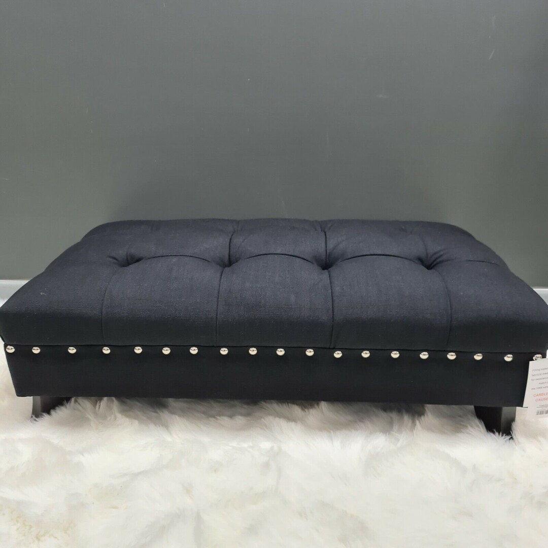 Large Low Chesterfield Upholstered Black Coffee Pouffe Foot Rest Stool ...
