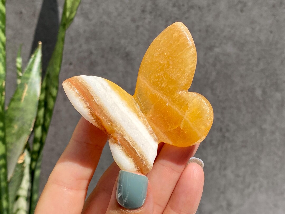 Vibrant Orange Calcite Butterfly | Banded Orange Calcite 3D Butterfly ...