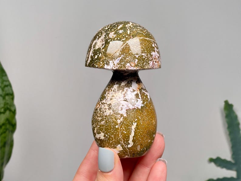 Sea Jasper Mushroom (D) | Large Green Sea Jasper Crystal Mushie With ...