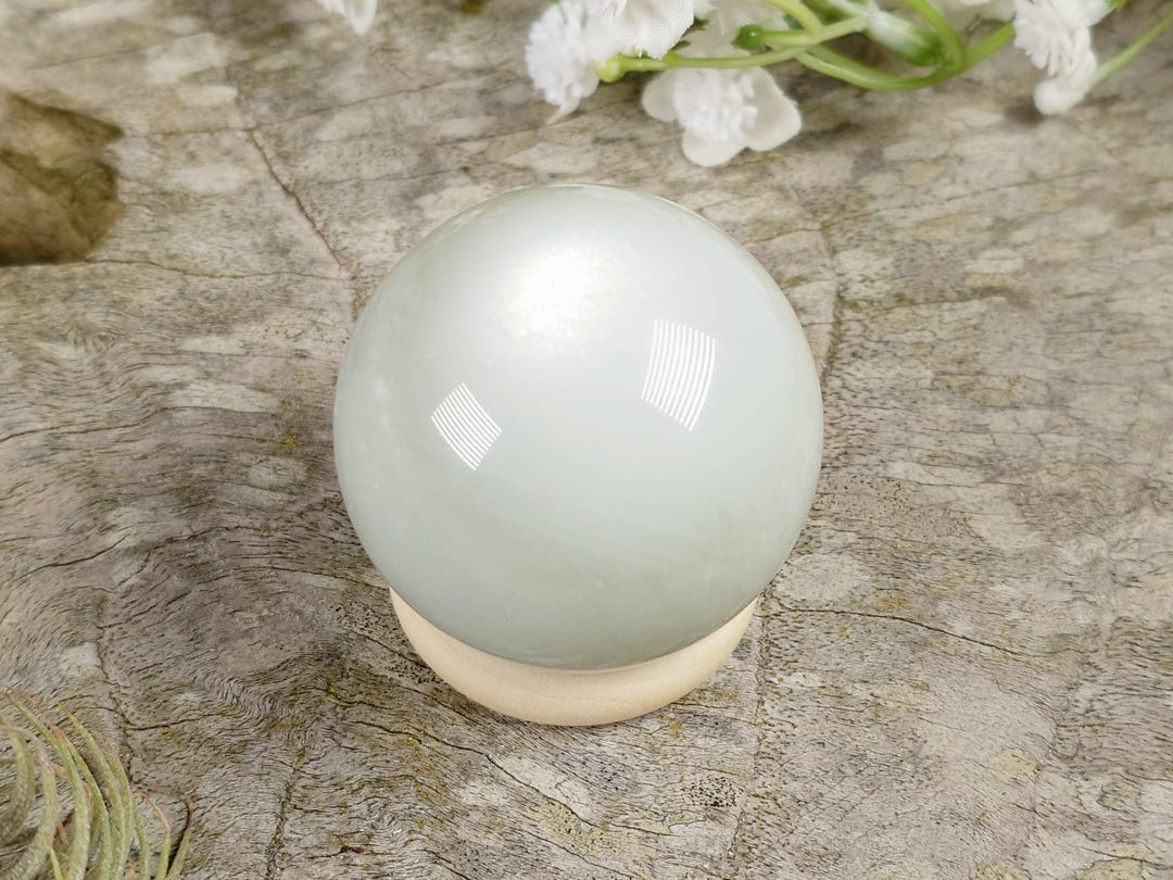 Silky Sage Green Moonstone Sphere (C) | Flashy Green Garnierite Sphere ...