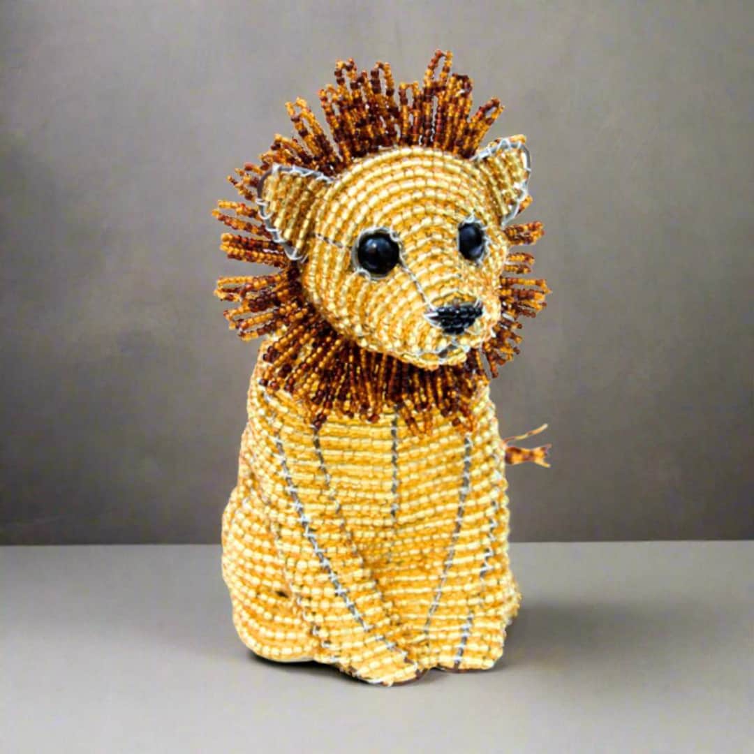 Hand Sculpted Beaded Baby Lion Figurine – Handmade Haitian Wireframe ...